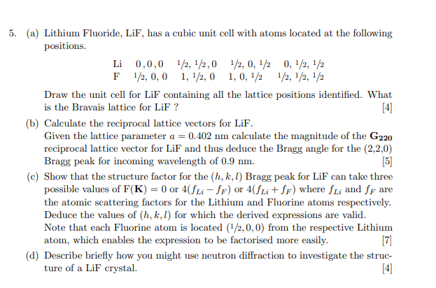 5. (a) Lithium Fluoride, LiF, has a cubic unit cell | Chegg.com