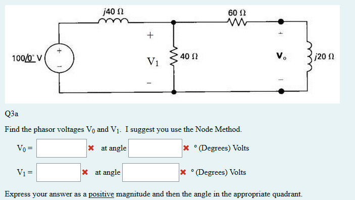 Solved Find the phasor voltages V0 and V1. I suggest you use | Chegg.com