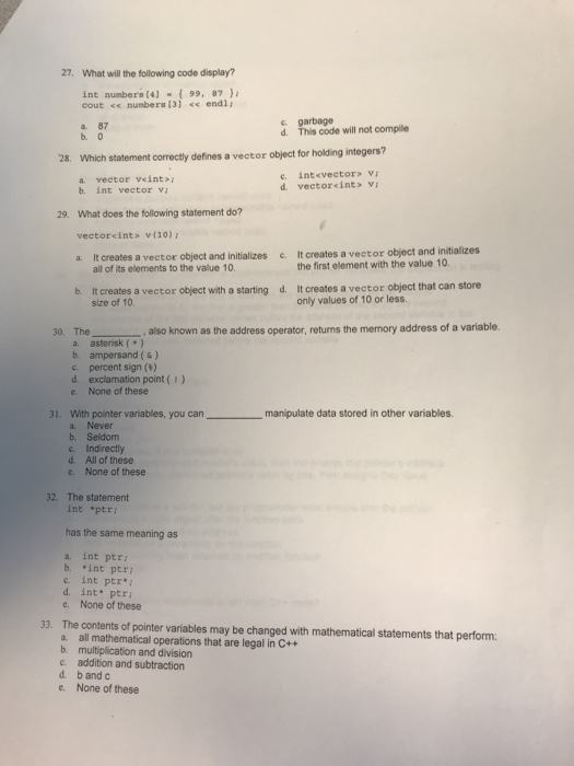 Solved 27 What will the following code display? int | Chegg.com