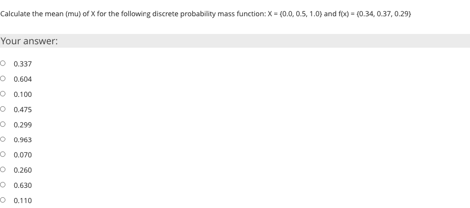 Solved Calculate the mean (mu) of X for the following | Chegg.com