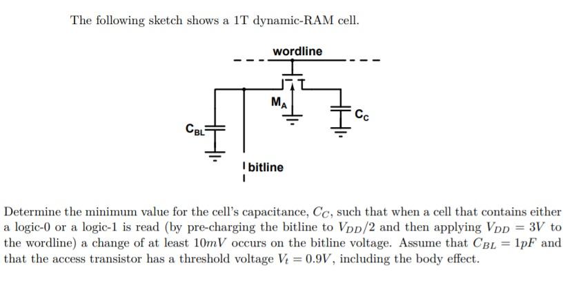 The following sketch shows a 11 dynamic-RAM cell. | Chegg.com