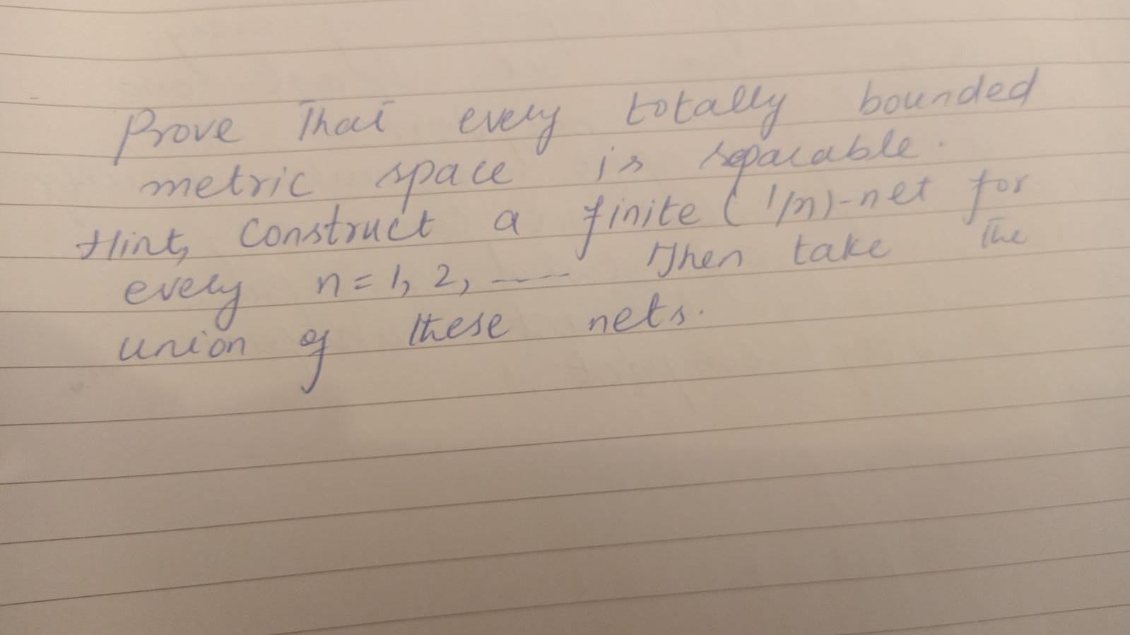 Solved 'The Prove that every totally bounded metric space / | Chegg.com