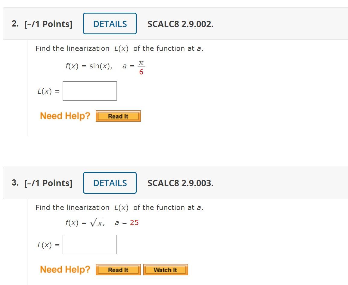 Solved 2. [-/1 Points] L(x): Find the linearization L(x) of | Chegg.com