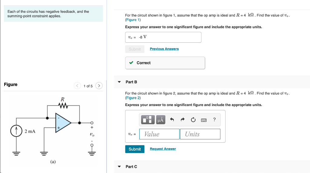 Solved Each of the circuits has negative feedback, and the | Chegg.com