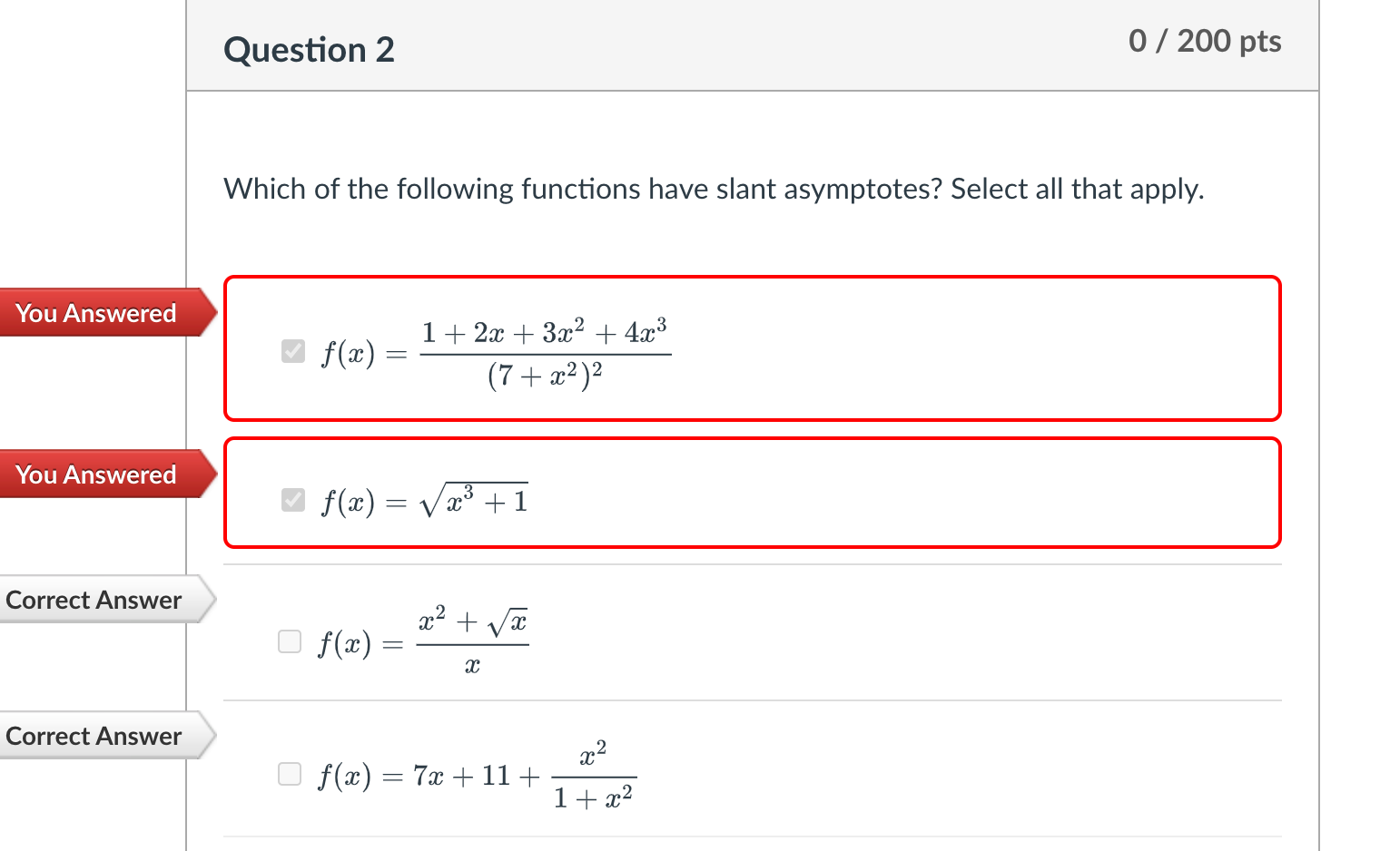 Which of the following functions have slant | Chegg.com