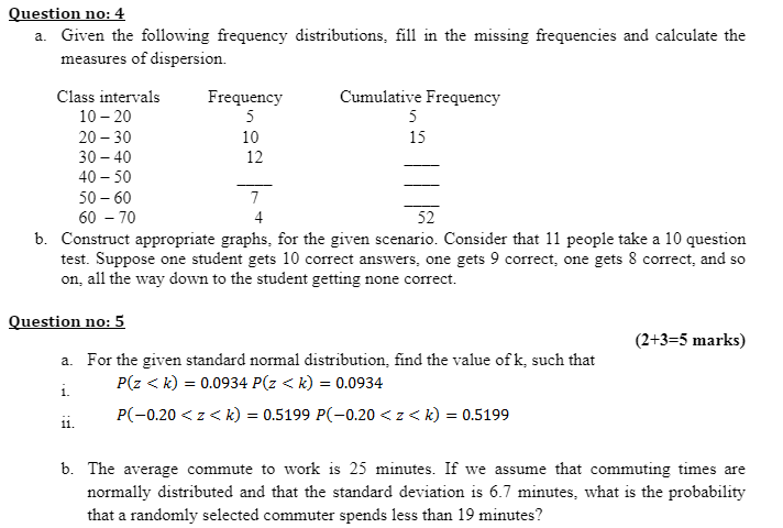 Solved Question no: 4 a. Given the following frequency | Chegg.com
