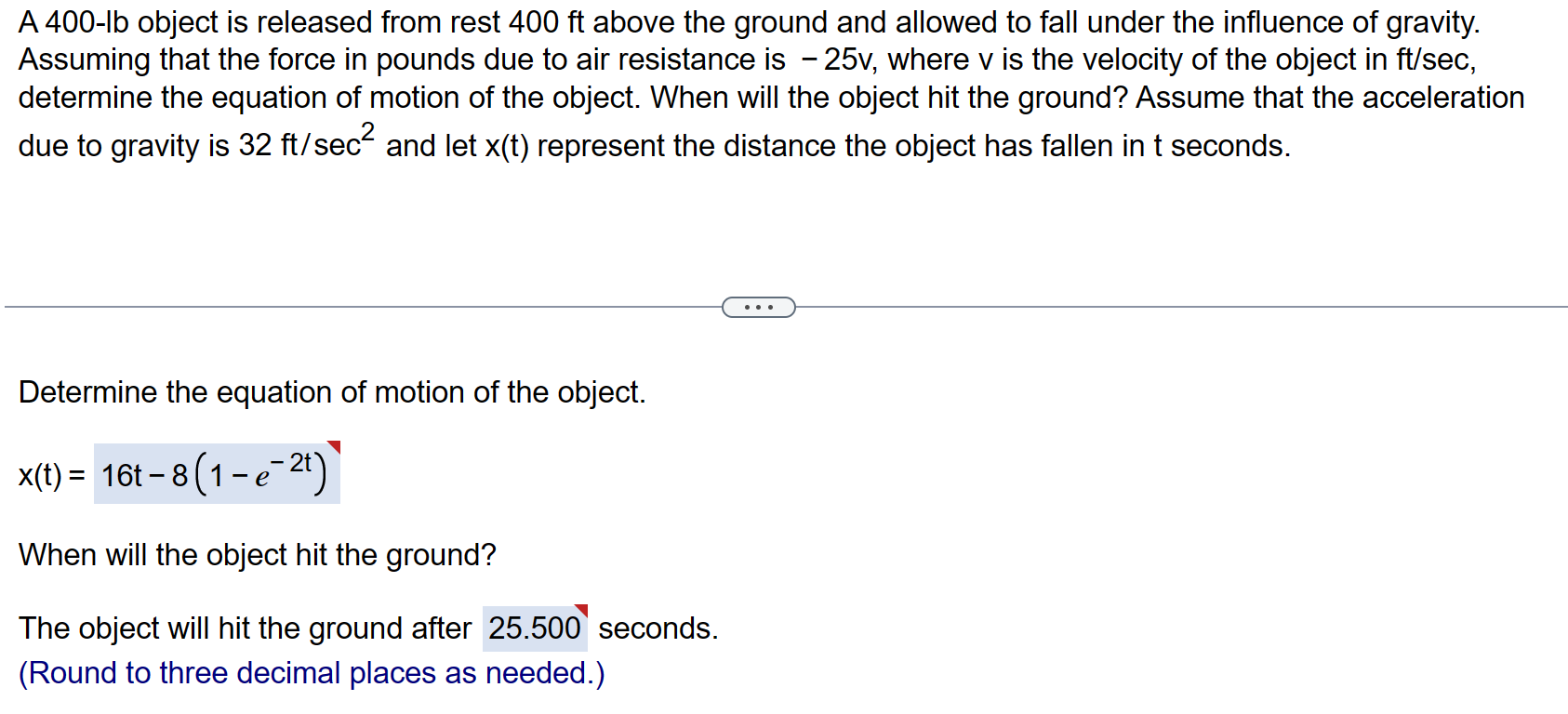 A 400-lb object is released from rest 400ft above the | Chegg.com