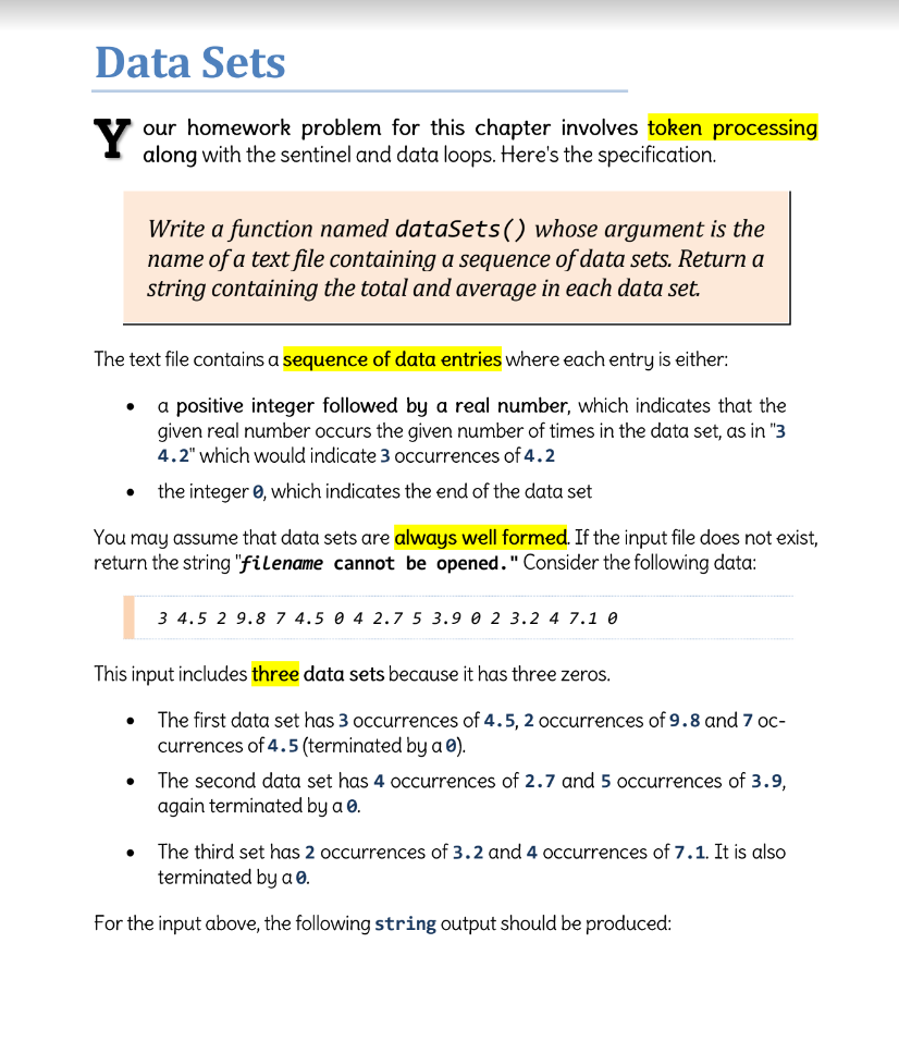 Solved Data Sets Y our homework problem for this chapter | Chegg.com
