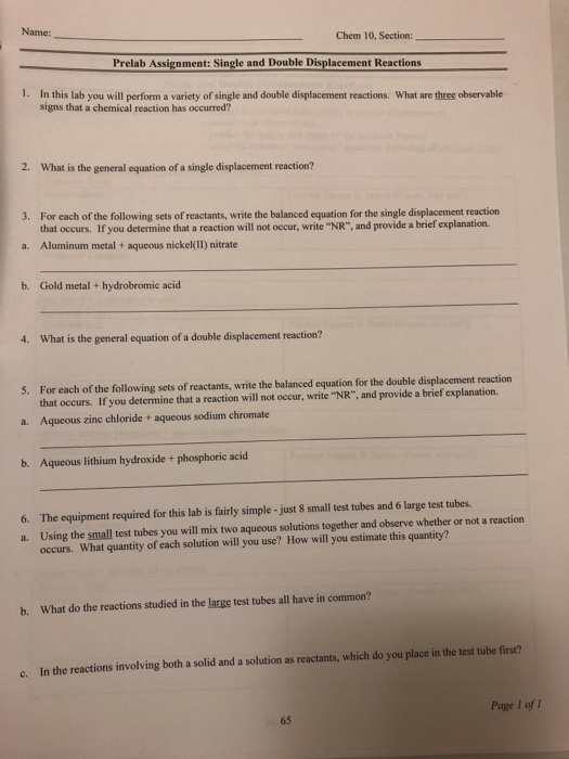 Solved Name: Chem 10, Section: Prelab Assignment: Single and | Chegg.com