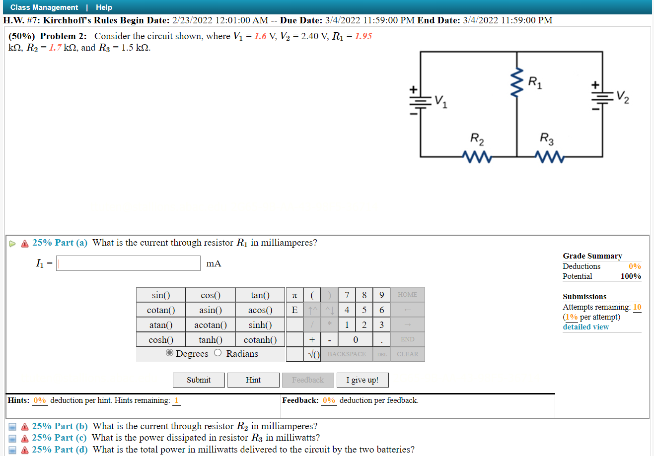 Solved Class Management | Help H.W. #7: Kirchhoff's Rules | Chegg.com