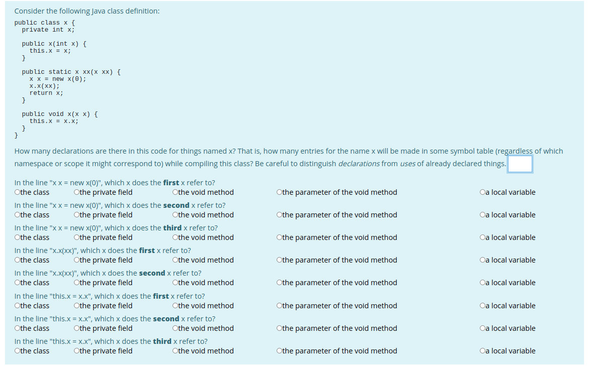 Solved Consider the following Java class definition: public | Chegg.com