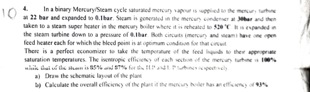 4. In a binary Mercury/Steam cycle saturated mercury | Chegg.com