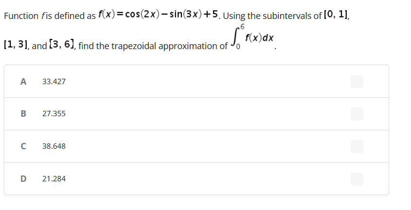 Solved Function f is defined as f(x)=cos(2x)−sin(3x)+5. | Chegg.com