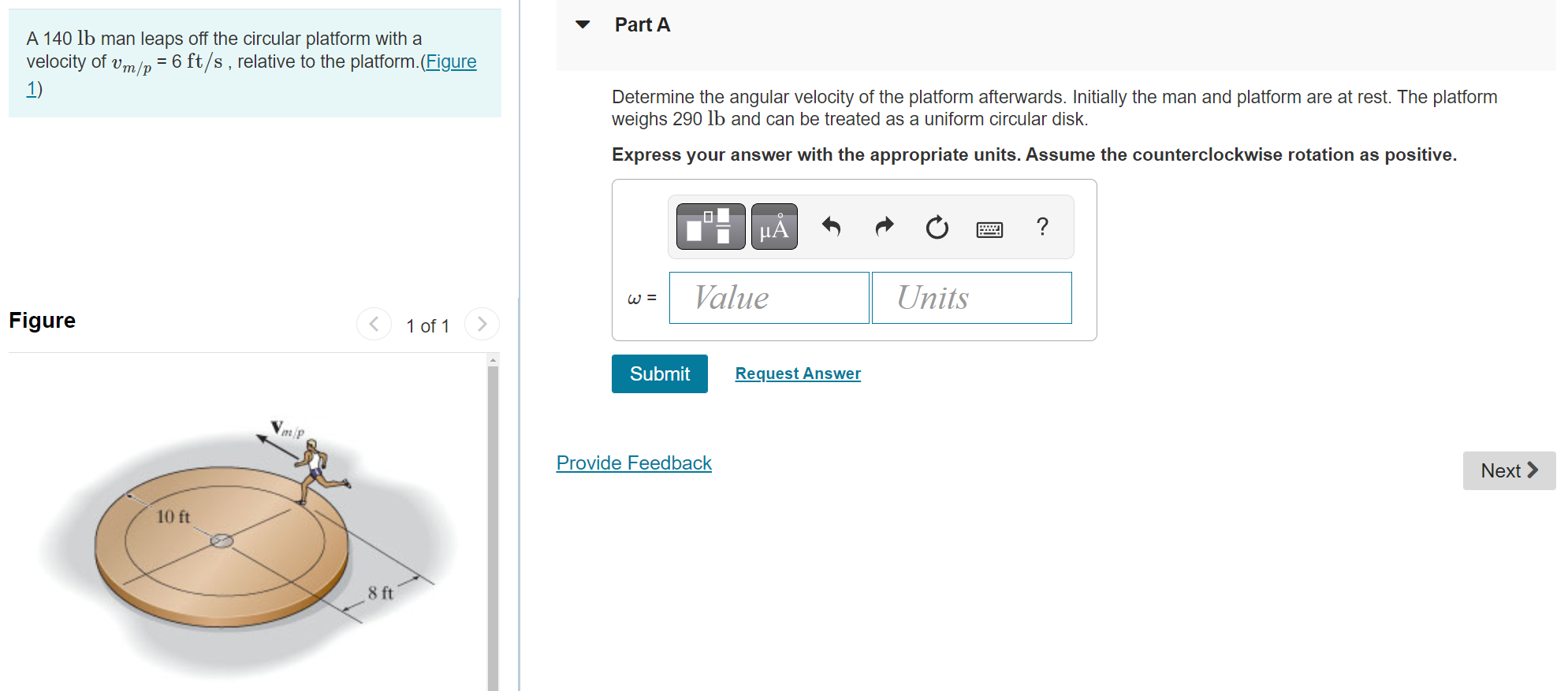Solved A 140lb man leaps off the circular platform with a | Chegg.com