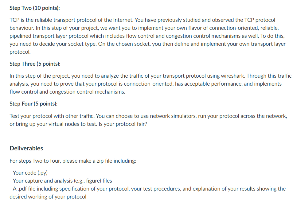 Solved Step Two (10 points): TCP is the reliable transport | Chegg.com