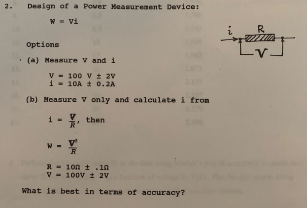 Solved 2. Design of a Power Measurement Device: W = Vi | Chegg.com