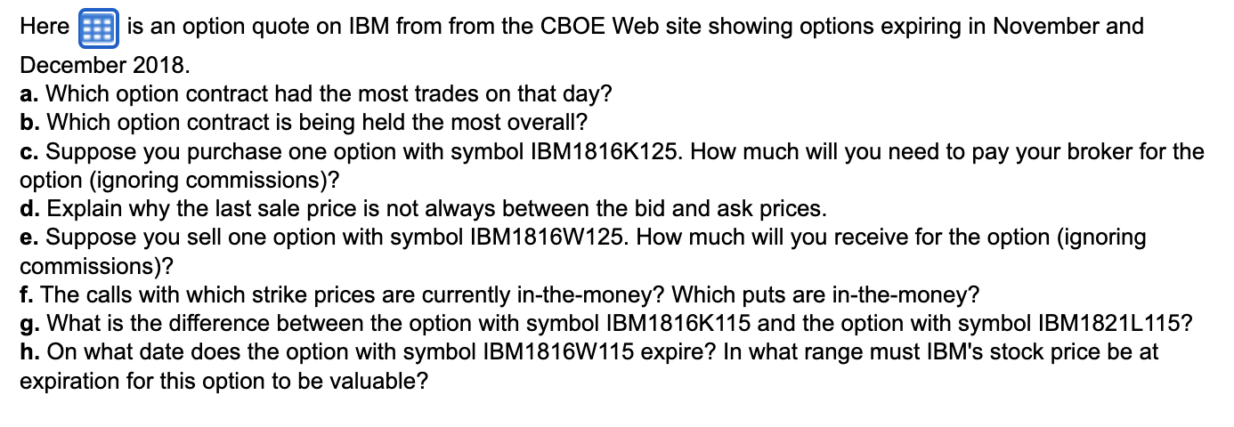 Solved IBM (INTL BUSINESS MACHINES)Here is an option quote | Chegg.com