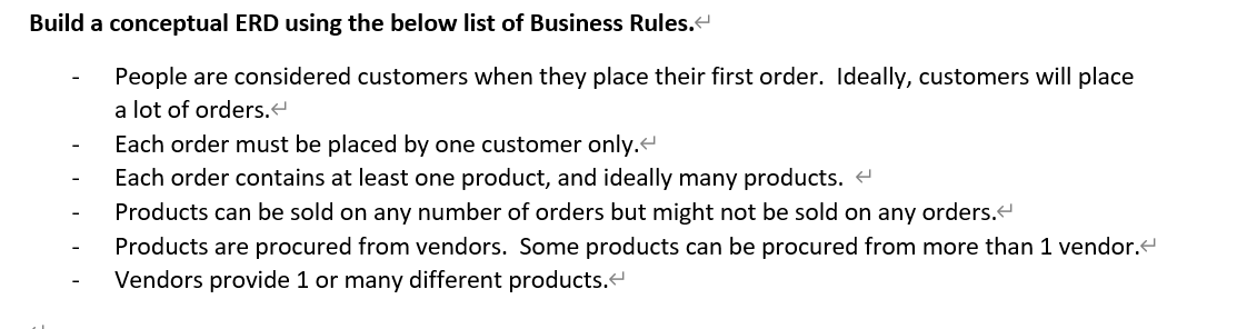 Solved Build a conceptual ERD using the below list of | Chegg.com