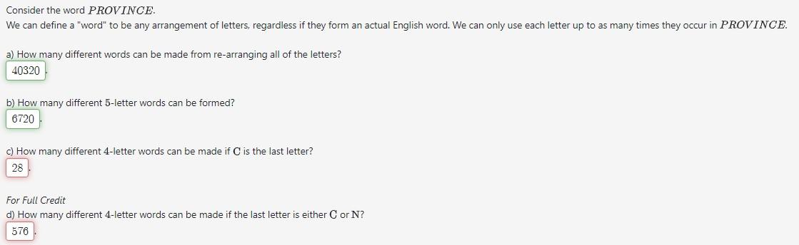 Solved Consider the word PROVINCE. We can define a "word" to | Chegg.com