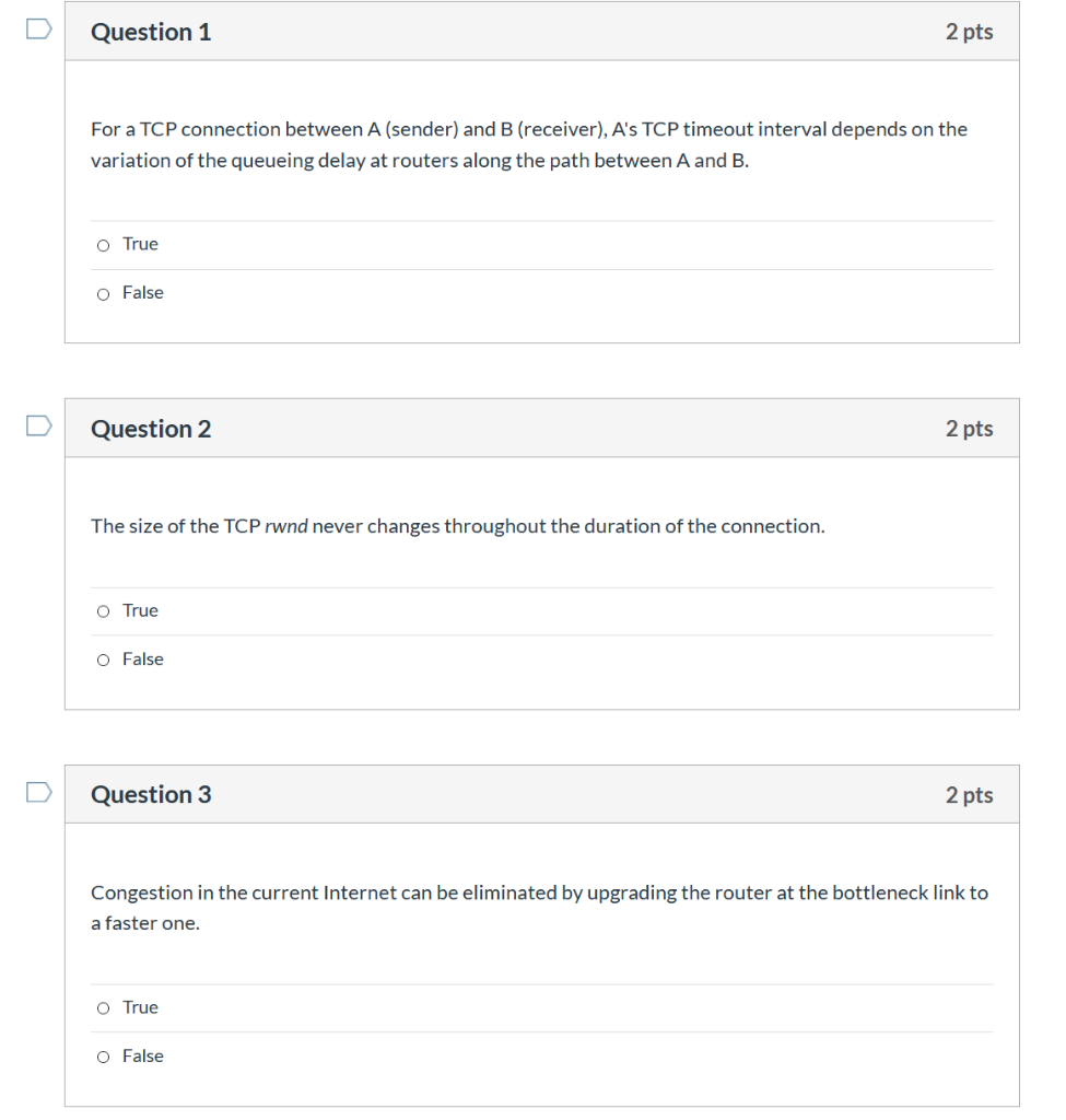 Question 1 2 pts For a TCP connection between A | Chegg.com