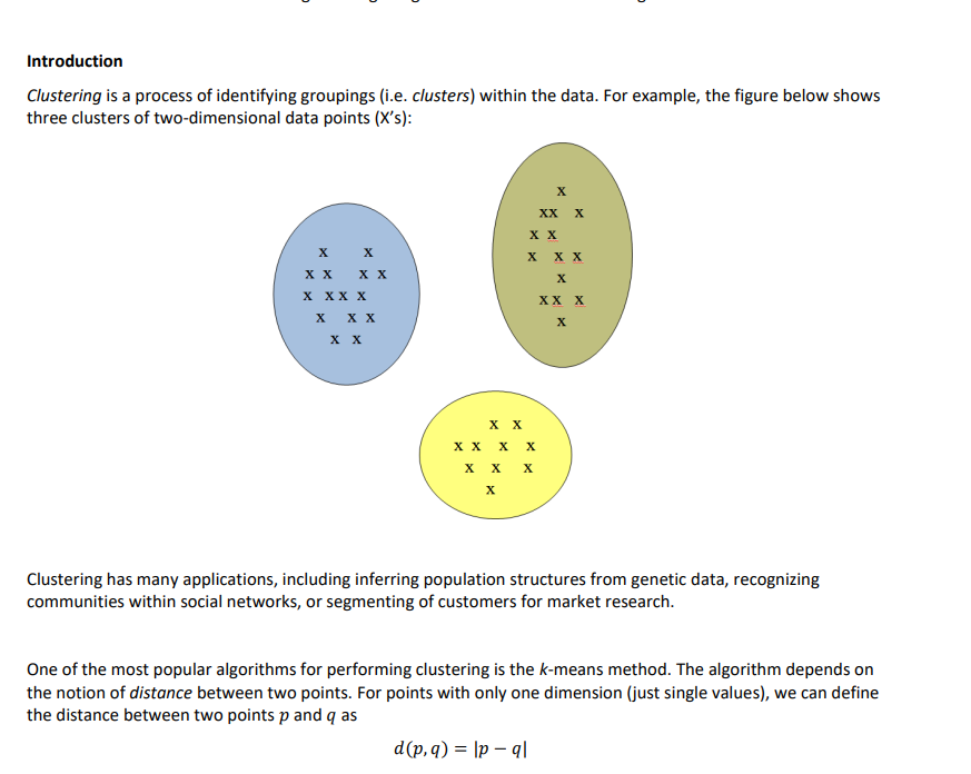 Introduction Clustering is a process of identifying | Chegg.com