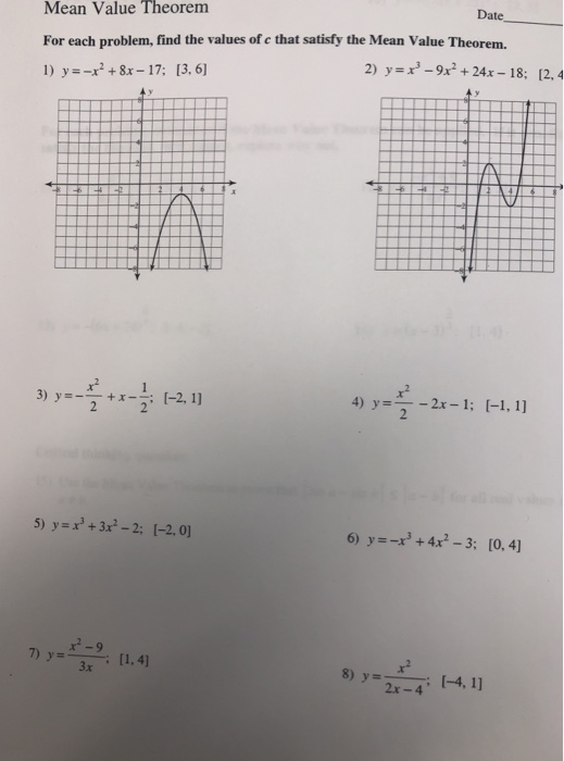 Solved Mean Value Theorem For each problem, find the values | Chegg.com