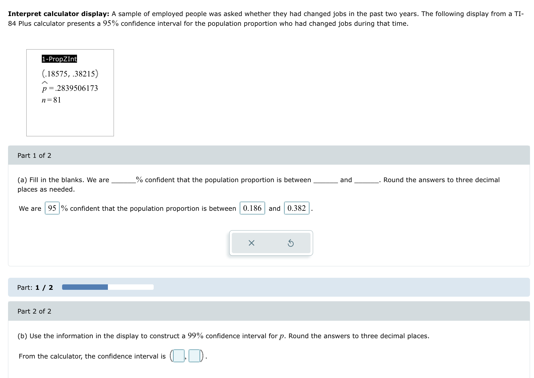 Solved Interpret calculator display: A sample of employed | Chegg.com
