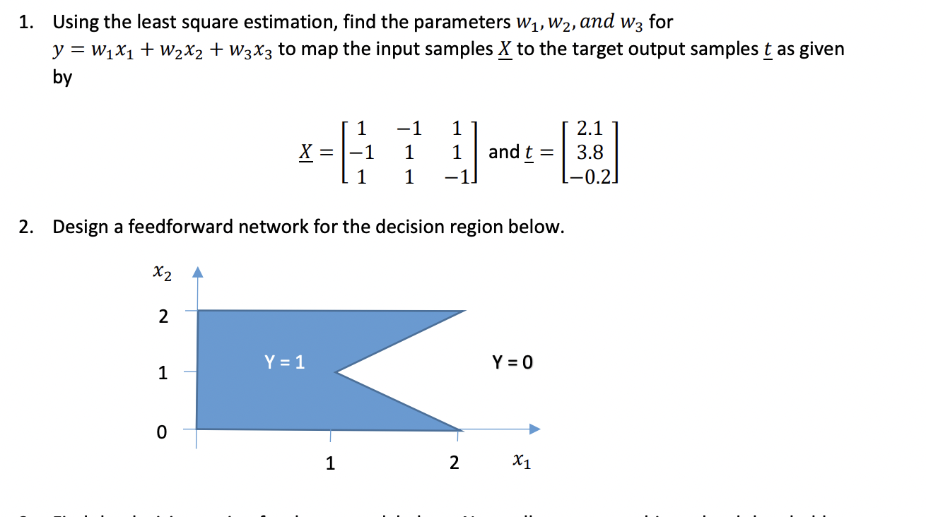 Solved 1. Using the least square estimation, find the | Chegg.com