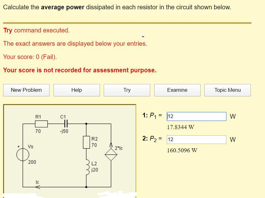 Solved Calculate the average power dissipated in each | Chegg.com