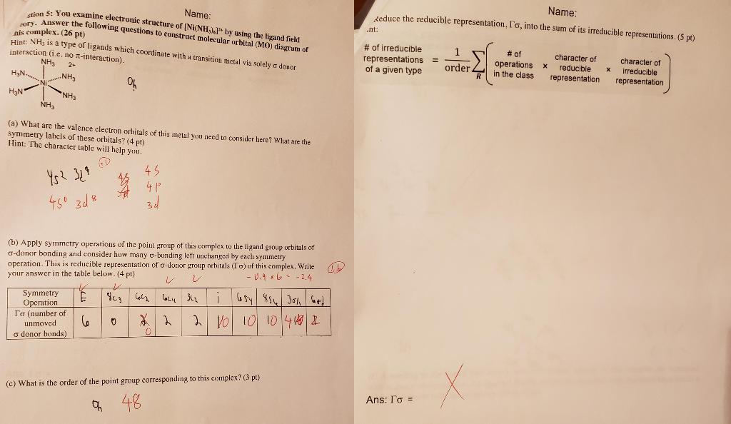 Solved Name Reduce The Reducible Representation To Into