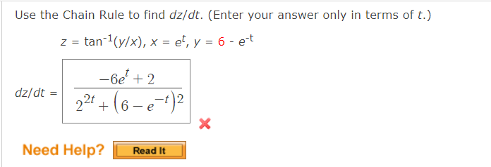 Solved Use the Chain Rule to find dz/dt. (Enter your answer | Chegg.com