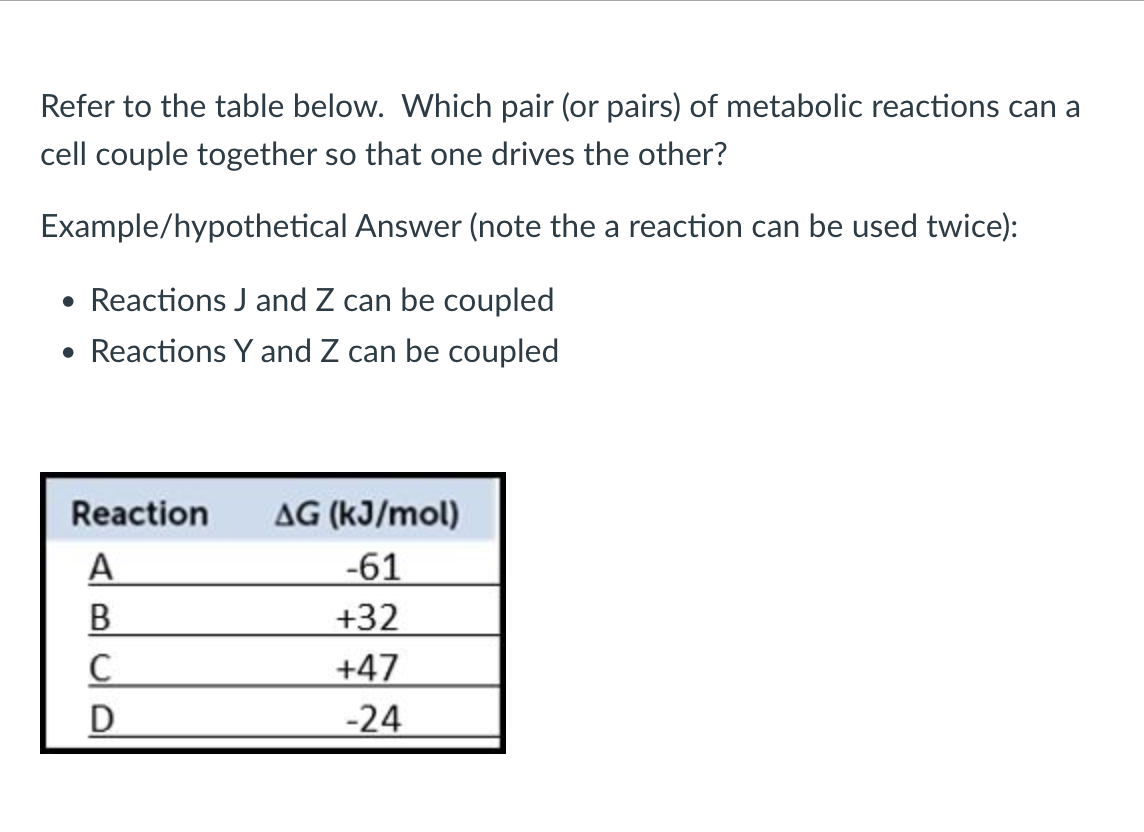 Solved Refer to the table below. Which pair (or pairs) of | Chegg.com
