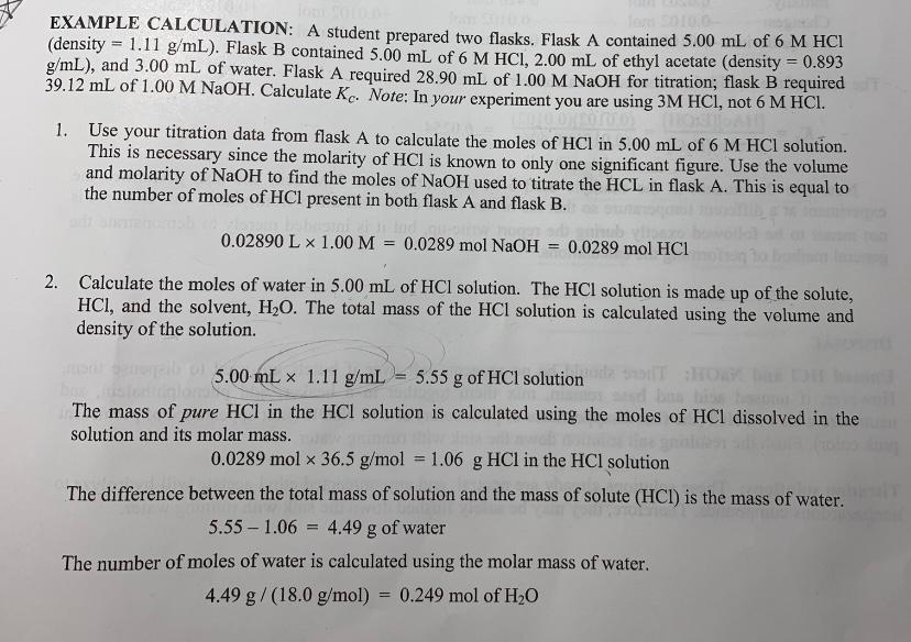 Solved EXAMPLE CALCULATION: A student prepared two flasks. | Chegg.com