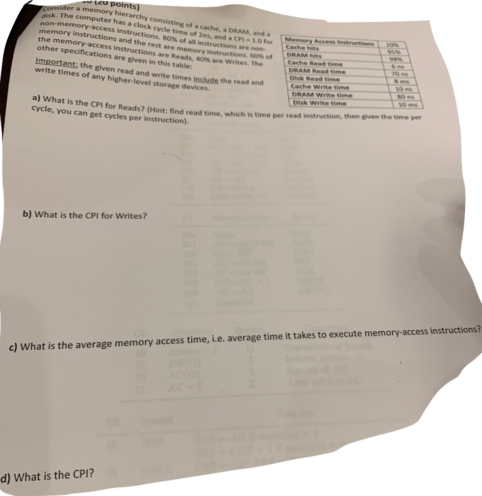 Solved U (20 points) sider a memory hierarchy consisting of | Chegg.com