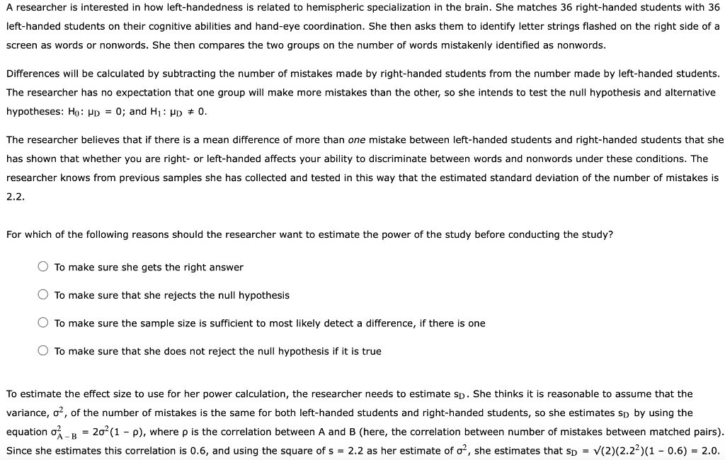 left-handed students on their cognitive abilities and | Chegg.com