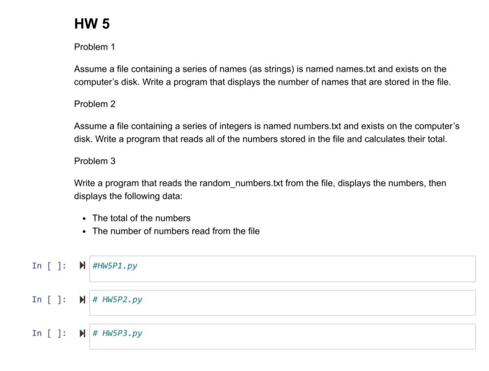 Solved HW 5 Problem 1 Assume a file containing a series of | Chegg.com