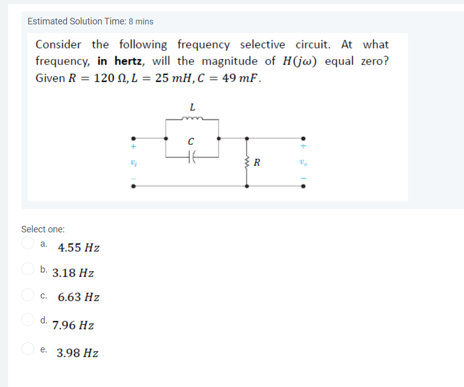 Solved Consider the following frequency selective circuit. | Chegg.com