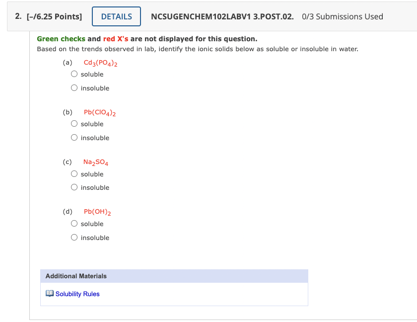 Solved Green checks and red X's are not displayed for this | Chegg.com