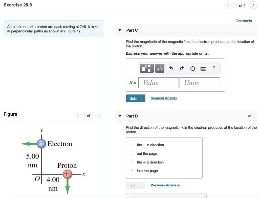 Solved Exercise 28.8 1 of 4 Constants Constants An electron | Chegg.com