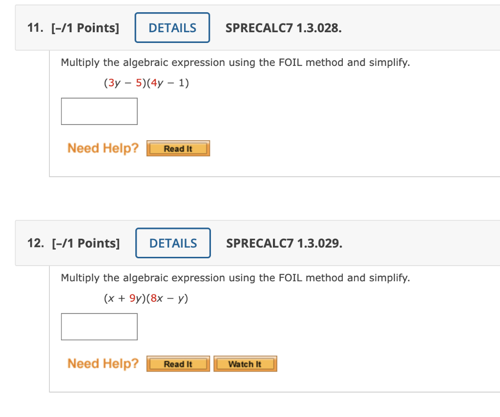 Solved Multiply the algebraic expression using the FOIL | Chegg.com