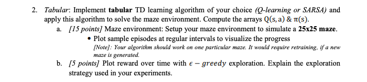 Tabular: Implement tabular TD learning algorithm of | Chegg.com