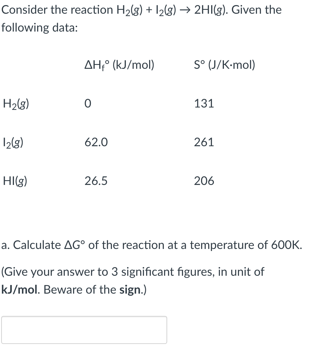 Solved Consider the reaction H2(g)+I2(g)→2HI(g). Given the | Chegg.com