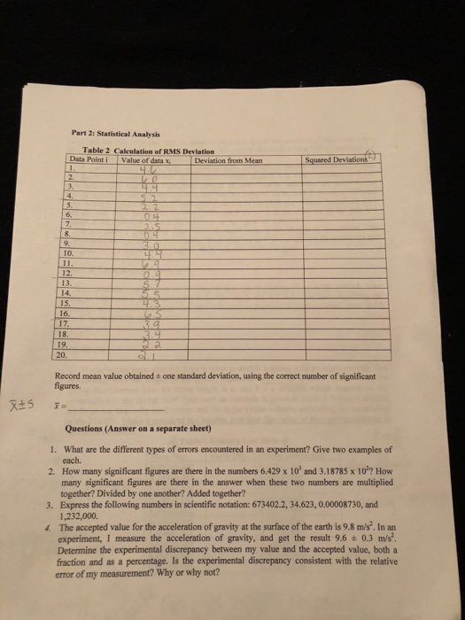 Solved Part 2: Statistical Analysis Table 2atia f ean or | Chegg.com