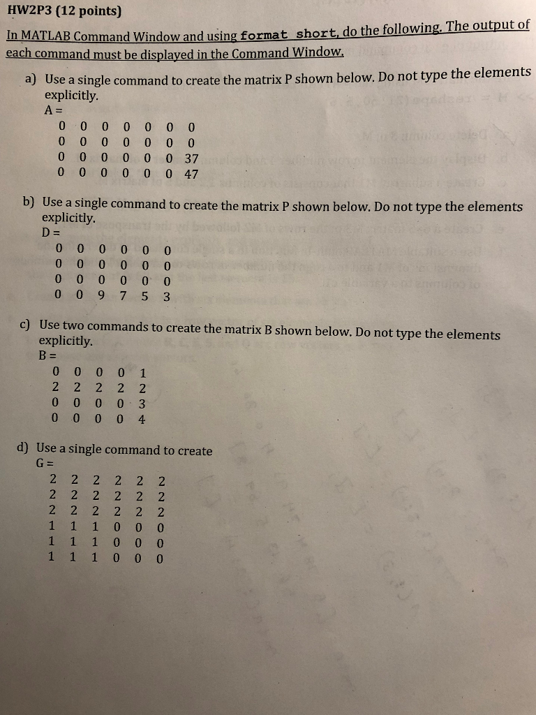 Solved HW2P3 (12 points) g. The output of In MATLAB Command | Chegg.com