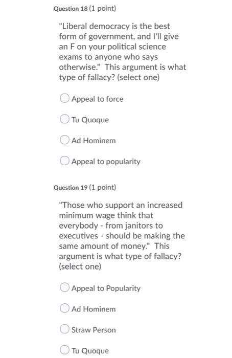Solved Question 18 (1 point) "Liberal democracy is the best | Chegg.com
