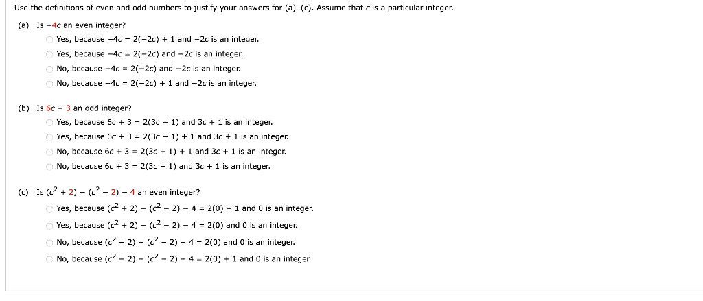 Solved Use the definitions of even and odd numbers to | Chegg.com