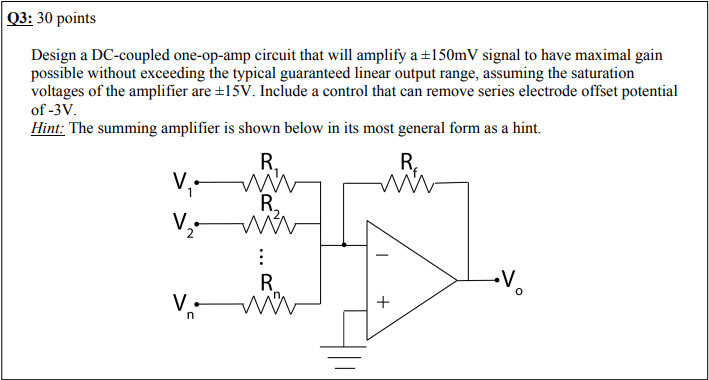Solved Design a DC-coupled one-op-amp circuit under the | Chegg.com