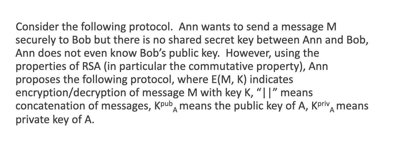 Consider the following protocol. Ann wants to send a | Chegg.com
