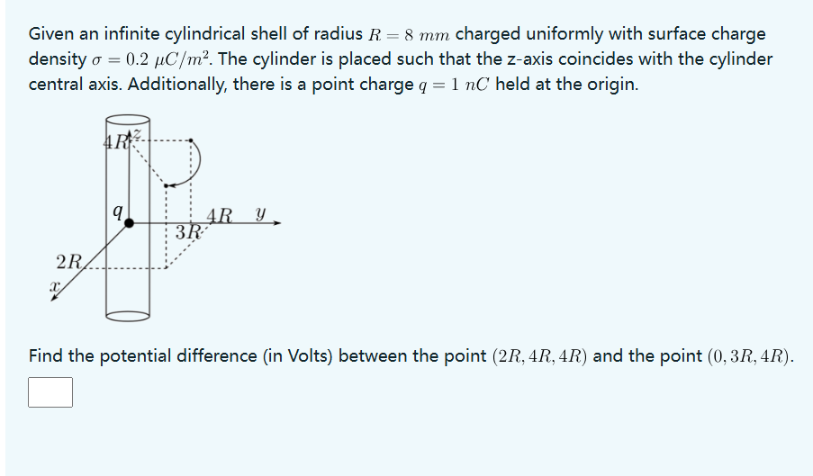 Solved Given an infinite cylindrical shell of radius R=8mm | Chegg.com