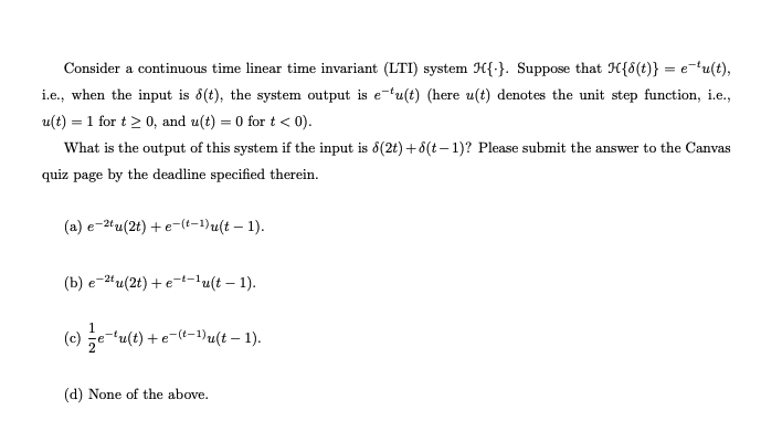 Solved Consider a continuous time linear time invariant | Chegg.com